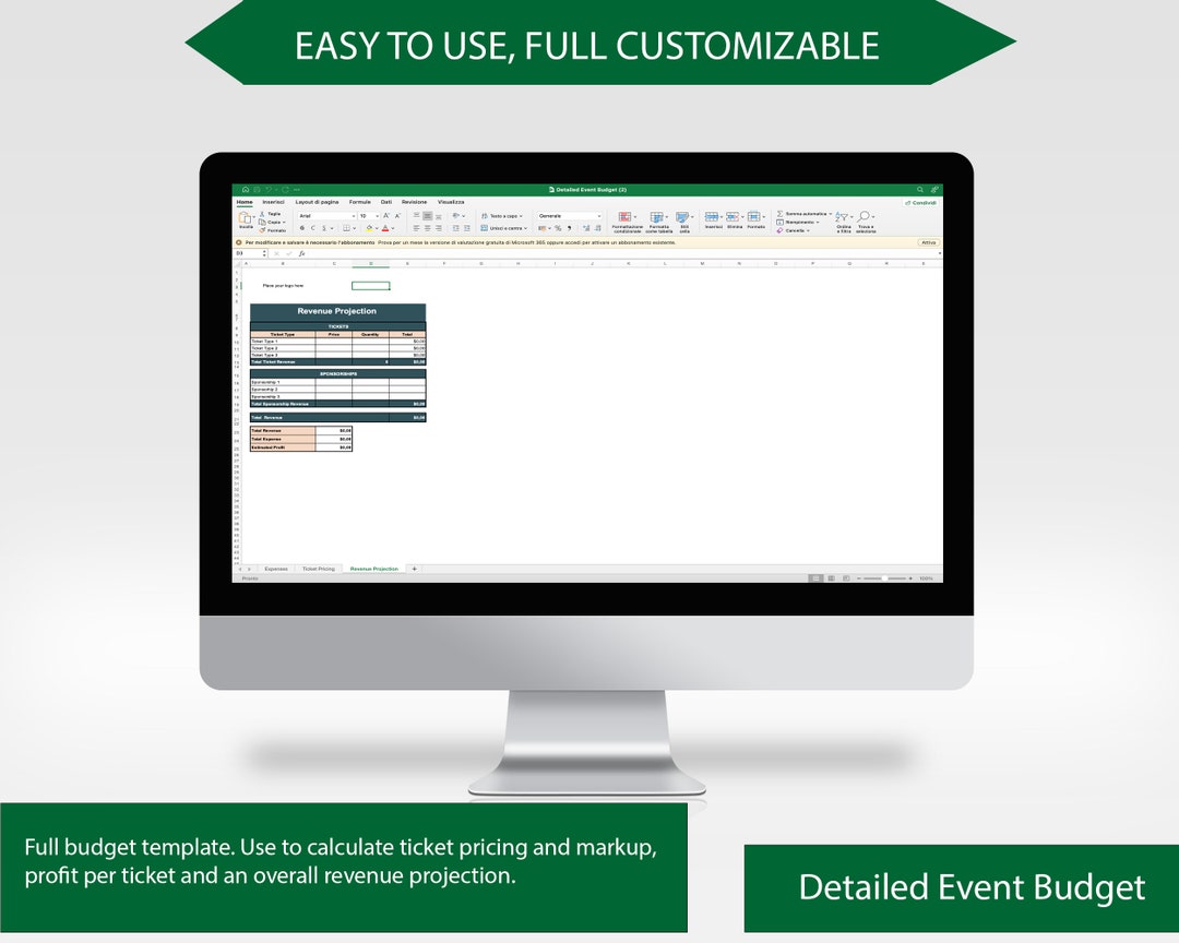 Event Budget Template Revenue Projections - Etsy