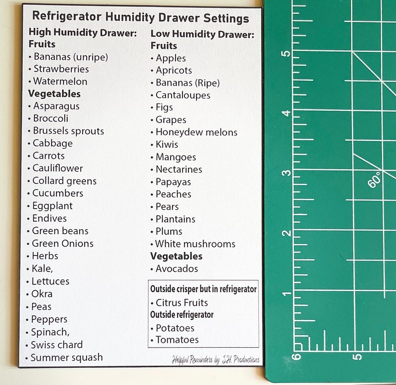 4x6in Refrigerator Humidity Settings Magnet. Ideal for Fruits and ...