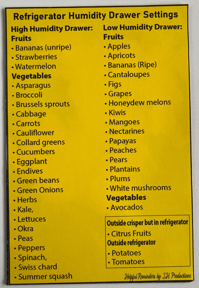 4x6in Refrigerator Humidity Settings Magnet. Ideal for Fruits and ...