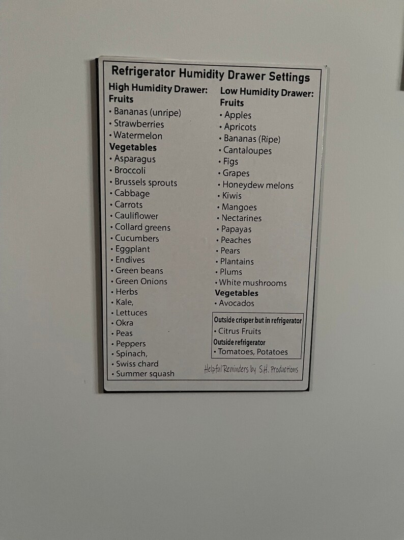 4x6in Refrigerator Humidity Settings Magnet. Ideal for Fruits - Etsy