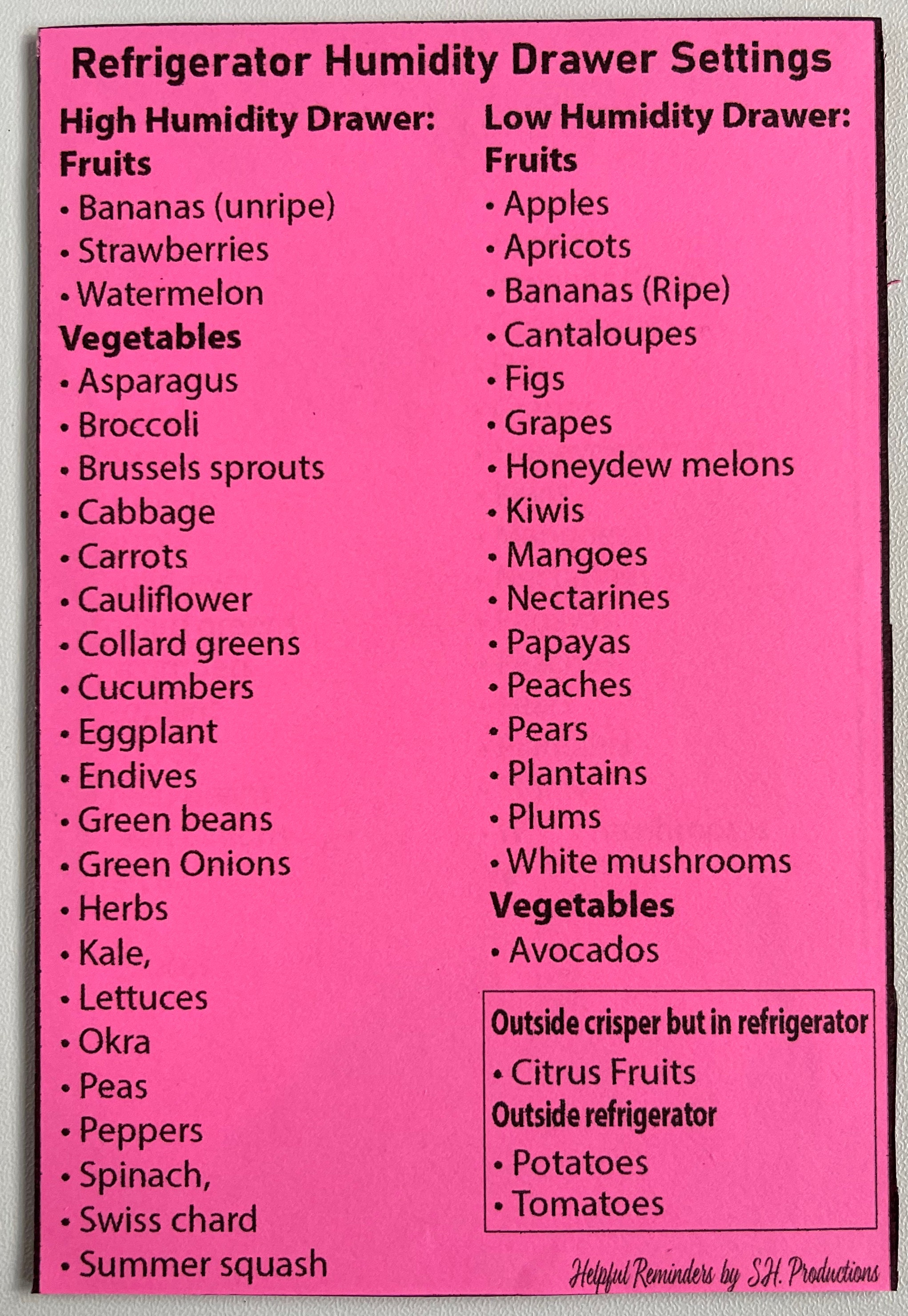 4x6in Refrigerator Humidity Settings Magnet. Ideal for Fruits and ...