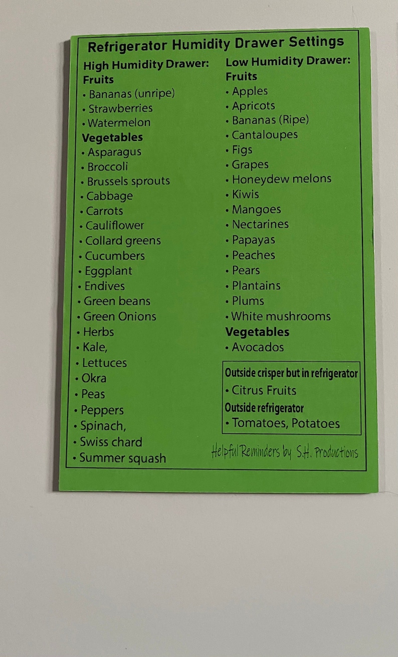 4x6in Refrigerator Humidity Settings Magnet. Ideal for Fruits and ...