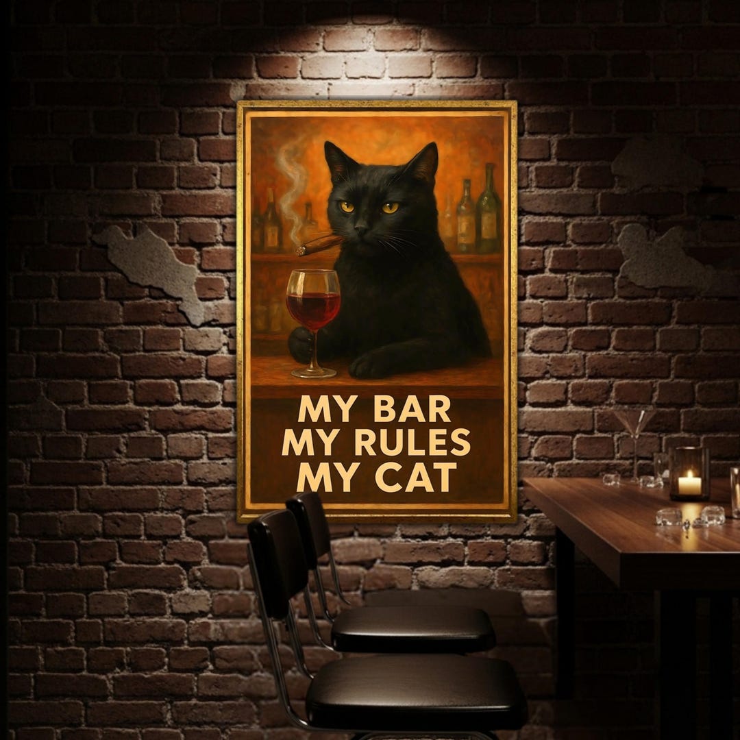 Dapper Black Cat Bar Sign: Tuxedo Feline Art Print - Etsy