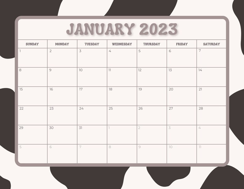2023 Cow Print Monthly Calendar - Etsy