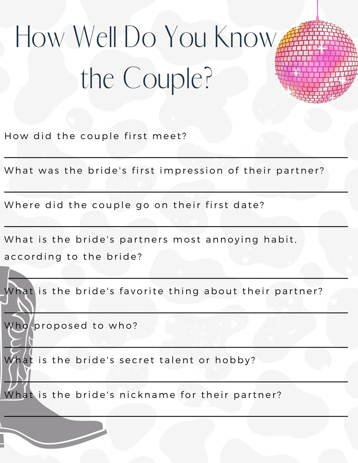 Disco Cowgirl Themed Bachelorette Party Games - Etsy