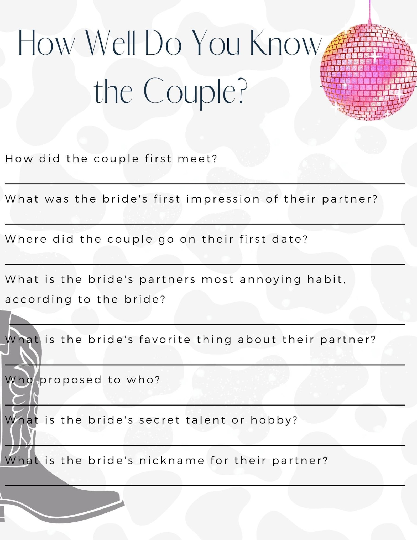 Disco Cowgirl Themed Bachelorette Party Games - Etsy