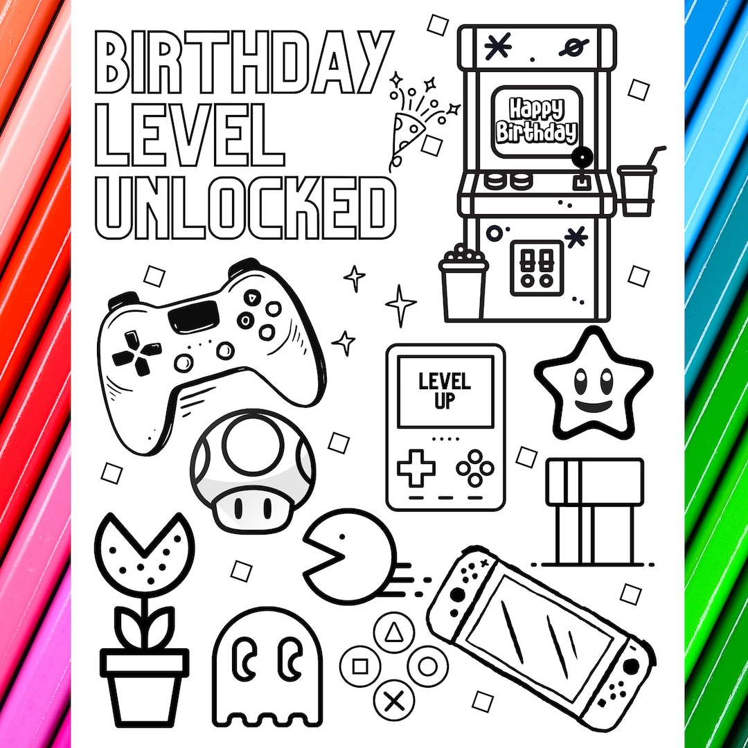Birthday Level Unlocked Gamer Party Favor Coloring Page - Etsy