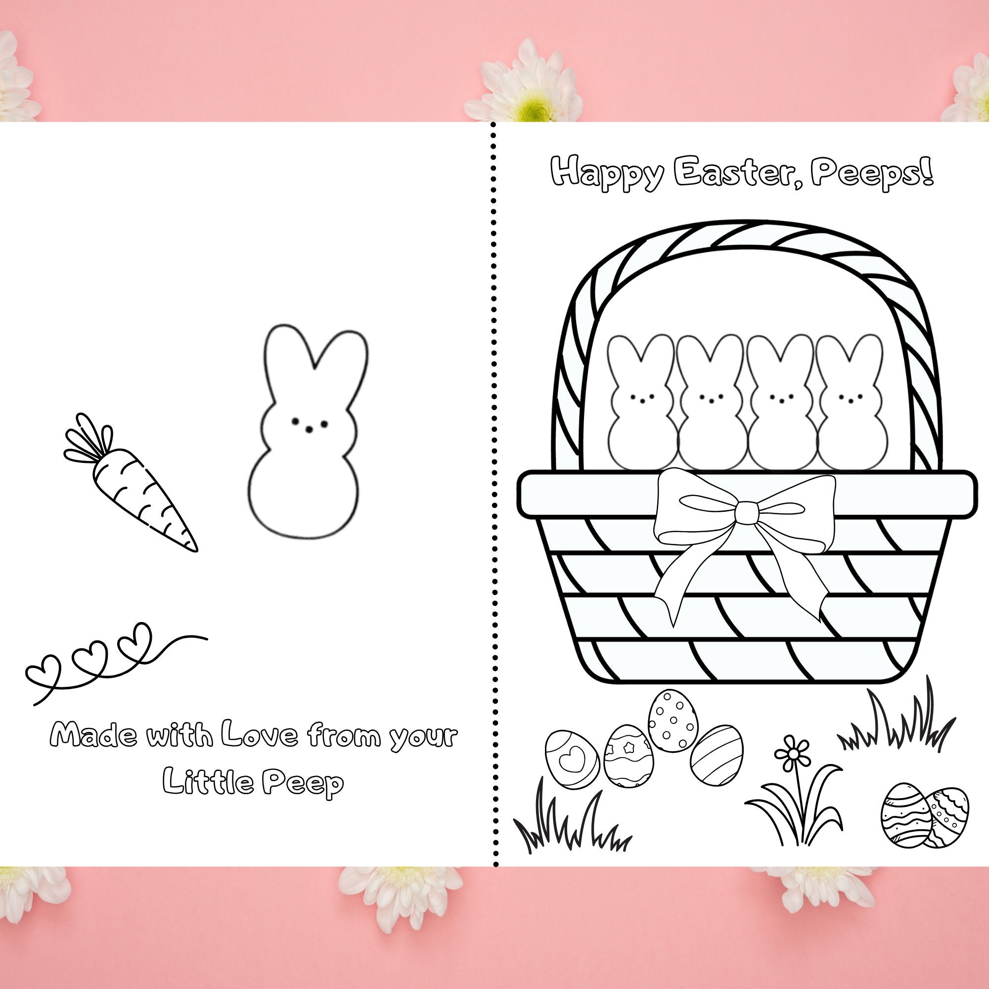 Happy Easter, Peeps! - Printable Foldable Kids Easter Card to Color and ...