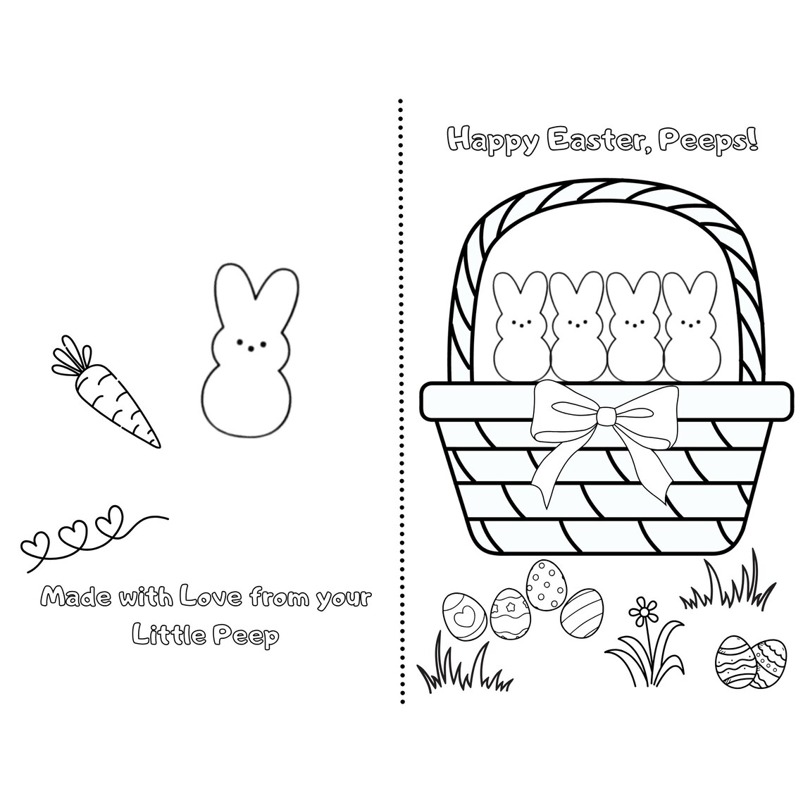 Happy Easter, Peeps! - Printable Foldable Kids Easter Card to Color and ...