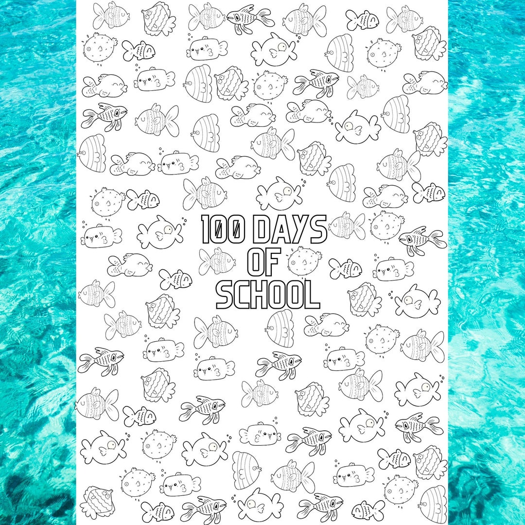 School of 100 Fish for 100 Days of School! Printable Kids Coloring Page ...
