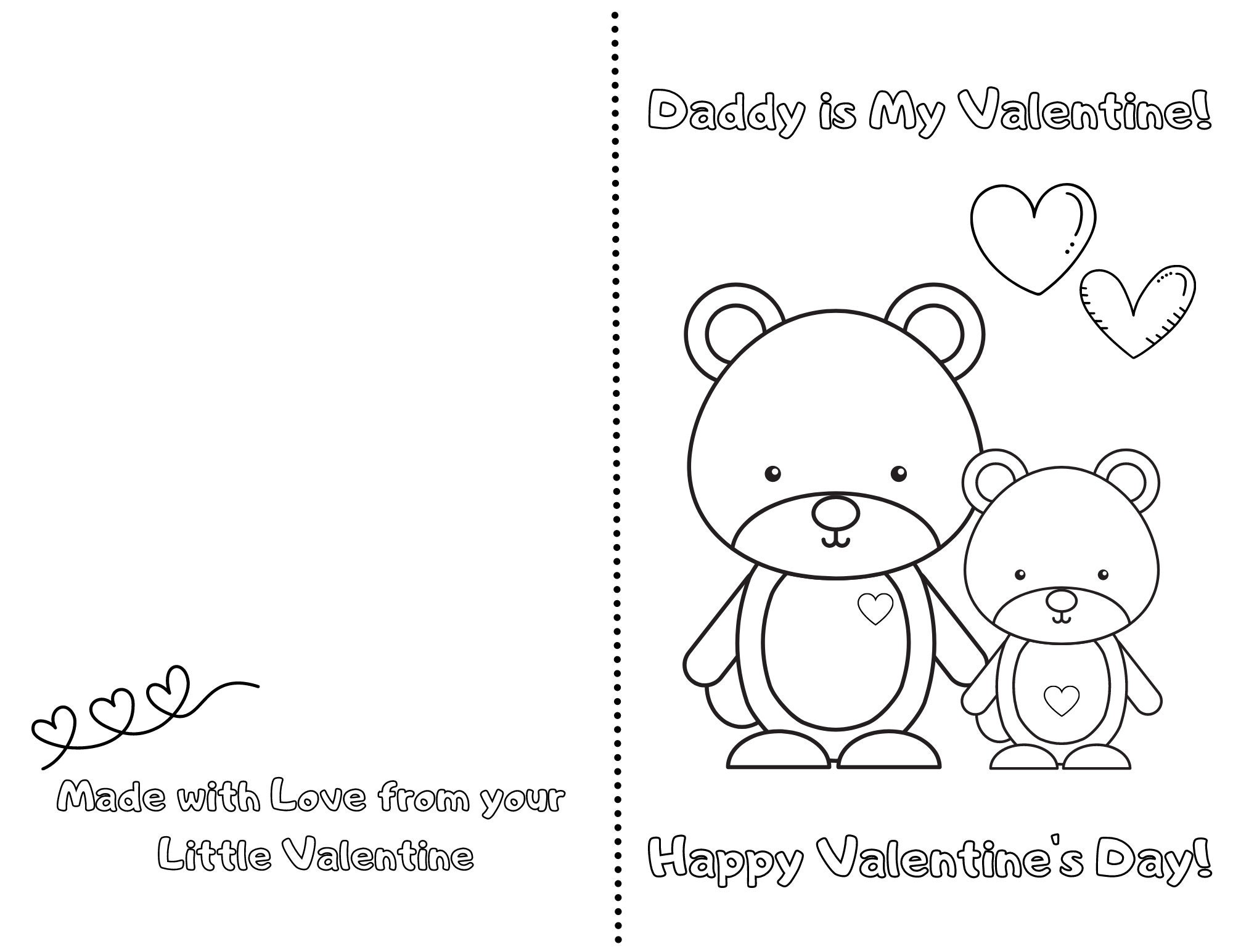 Daddy is My Valentine Printable Foldable Kid Valentine Card to Color ...