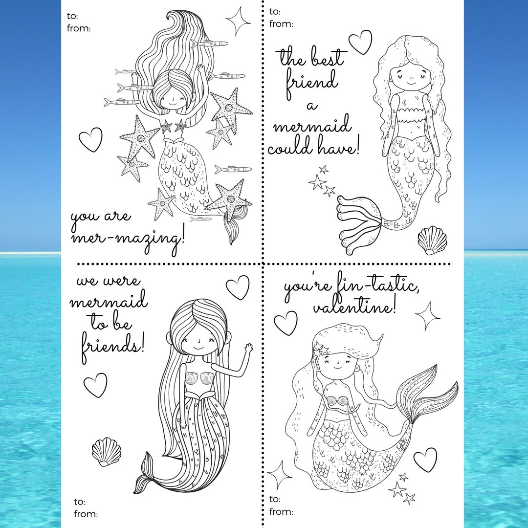 Printable Mermaids Valentines Cards for Kids - Set of 4 - Etsy