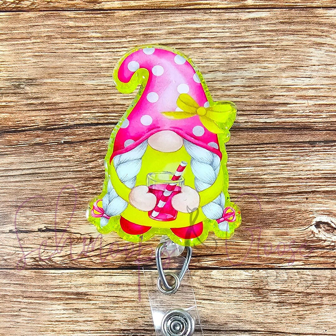 Cute Summer Gnome, Farmer Gnome, Gnome Badge Reel, Nurse Badge Reel ...