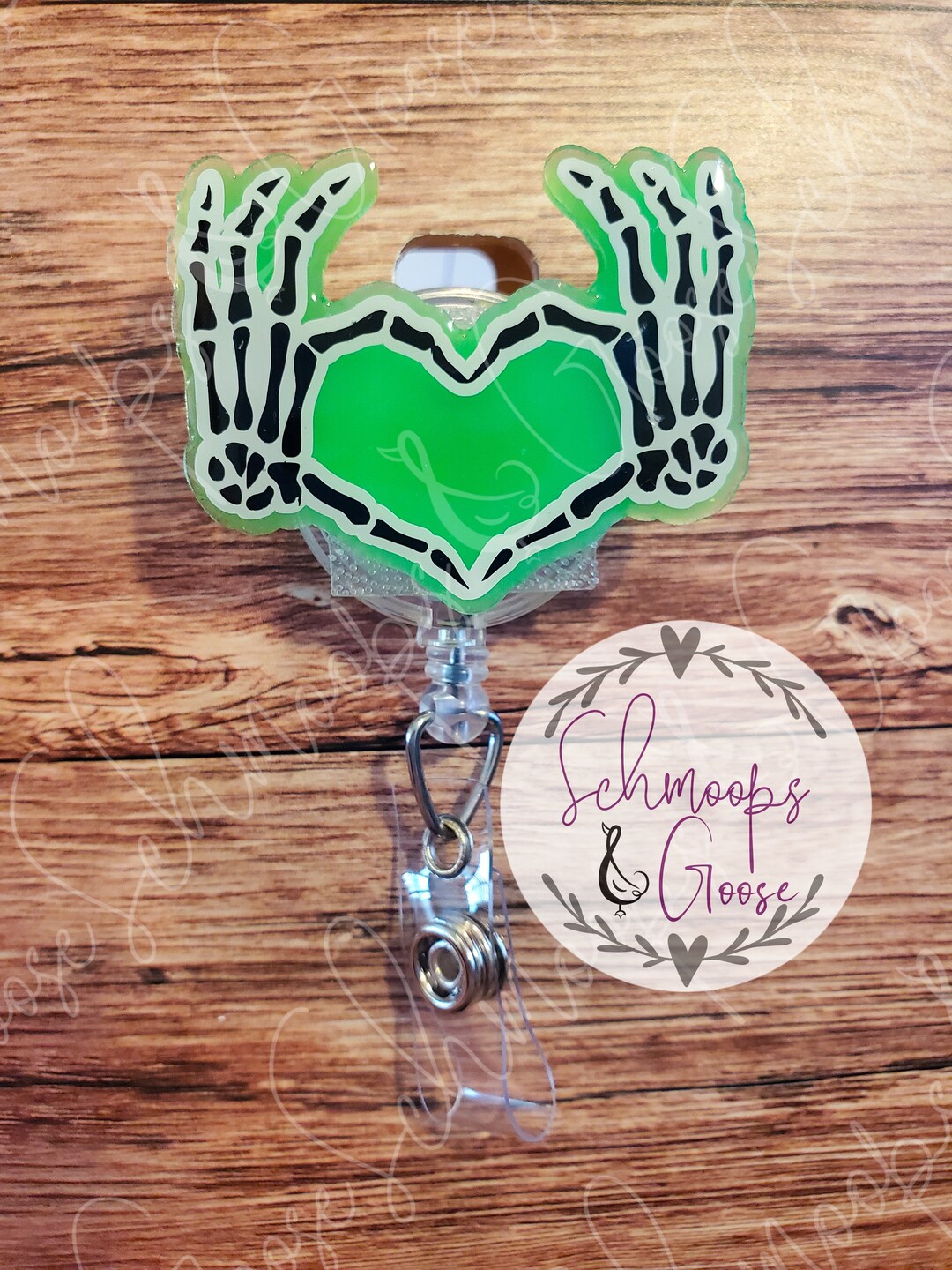 Glow in the Dark Skeleton Hand Heart Badge Reel, Halloween Badge Reels ...
