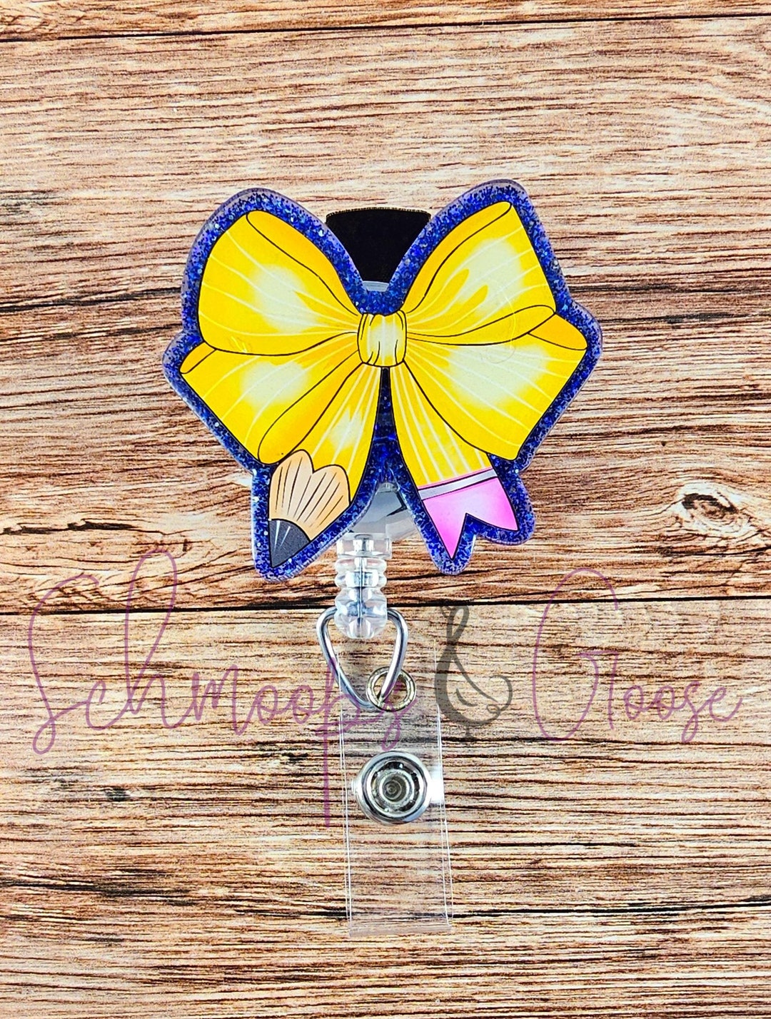 Yellow Coquette Bow Pencil, Cute Badge Reel, Office Badge Reel, Teacher ...