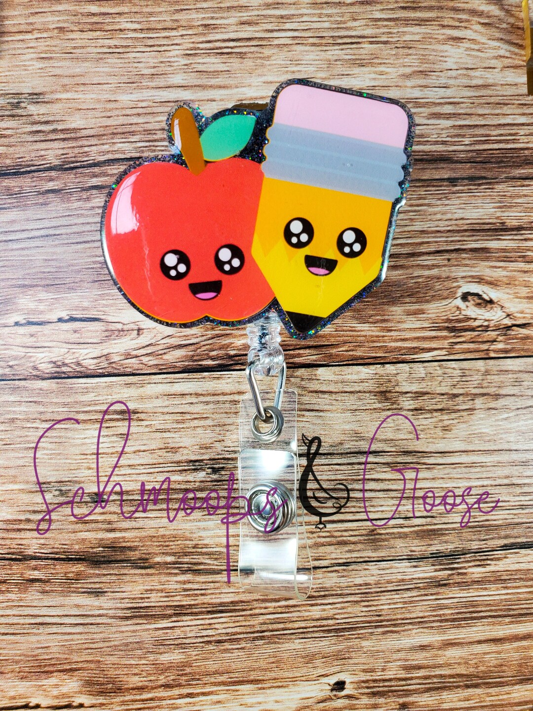 Apple & Pencil Badge Reel Teachers Badges Teacher Lanyards - Etsy