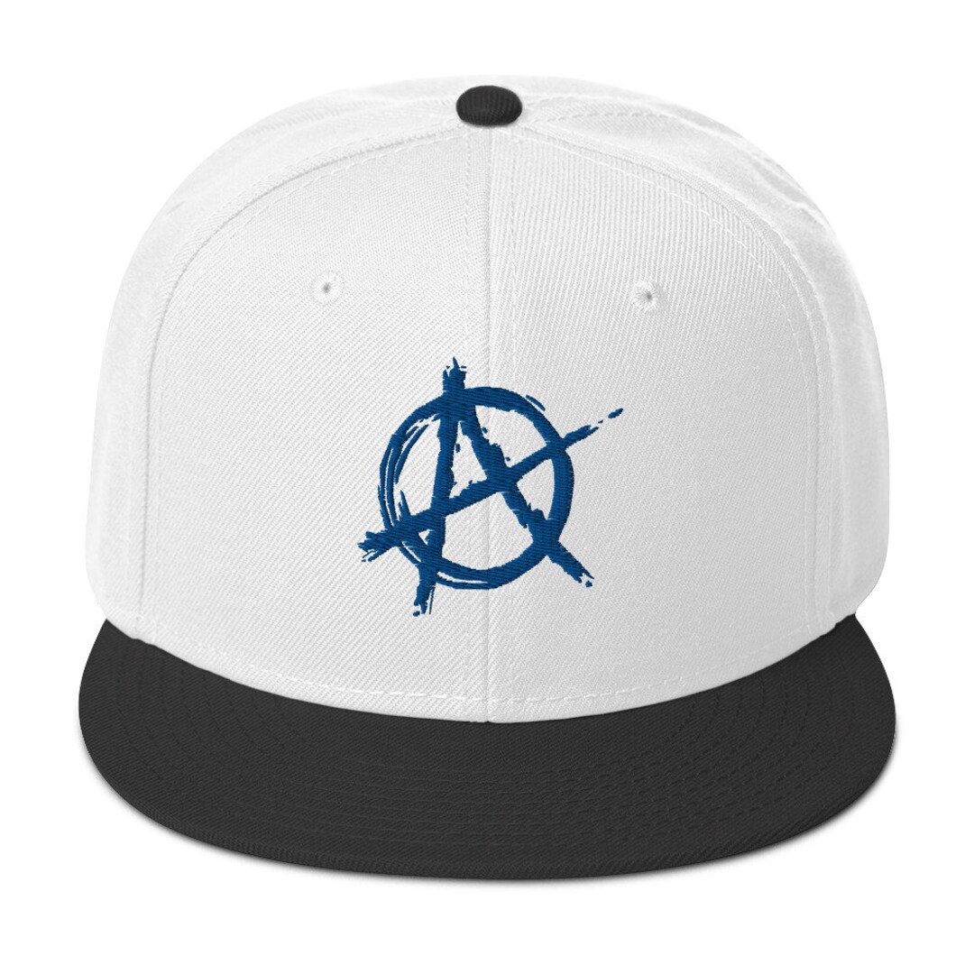 Blue Anarchy Sign Punk Rock Chaos Embroidered Flat Bill Cap Snapback ...