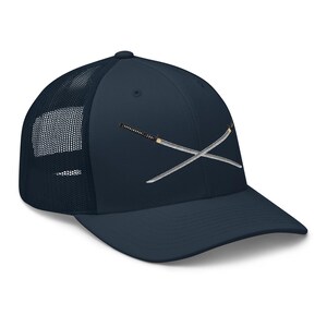 Dual Samurai Swords Anime Warrior Embroidered Trucker Cap Snapback Hat ...