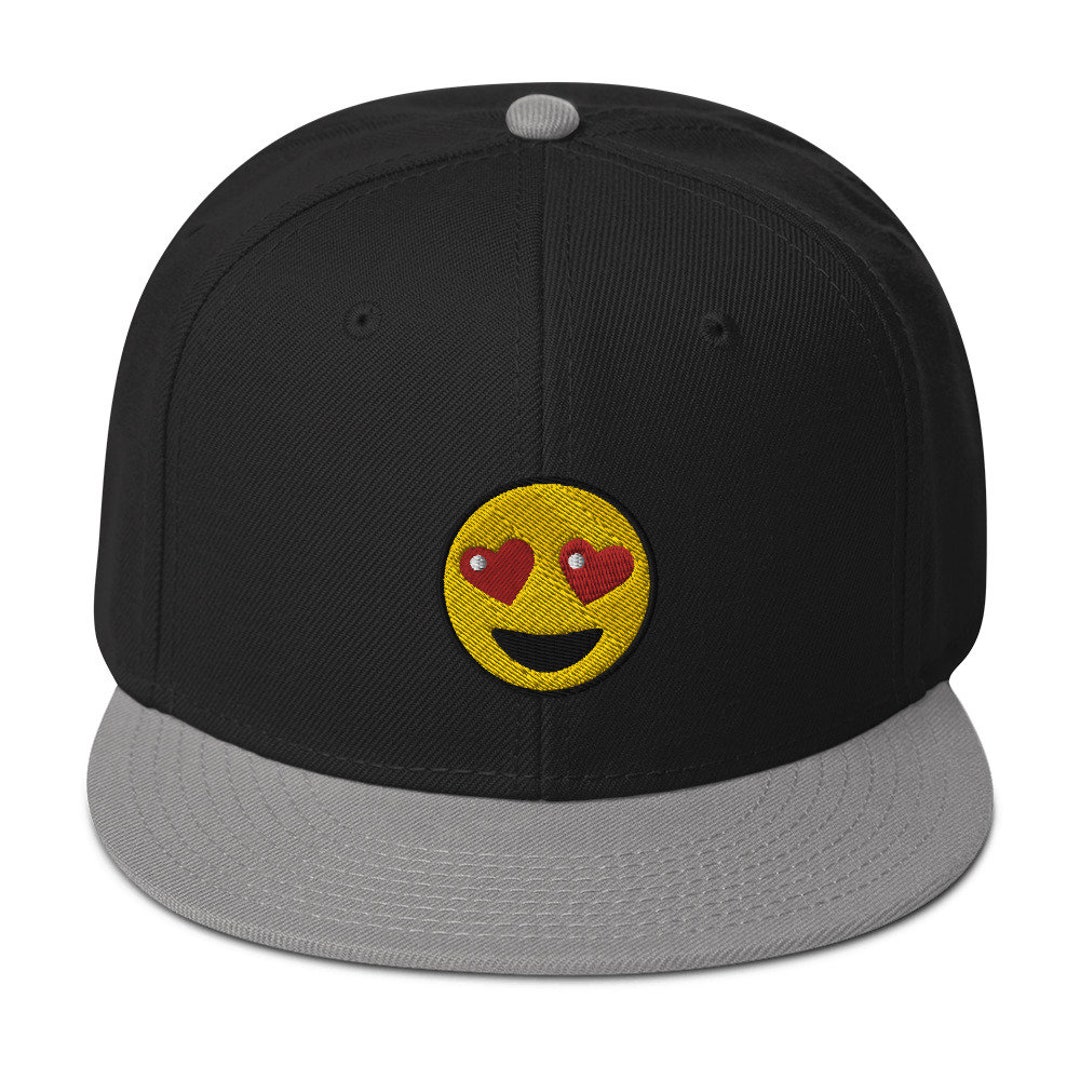 Heart-eyes Emoji Embroidered Emoticon Flat Bill Cap Snapback Hat - Etsy