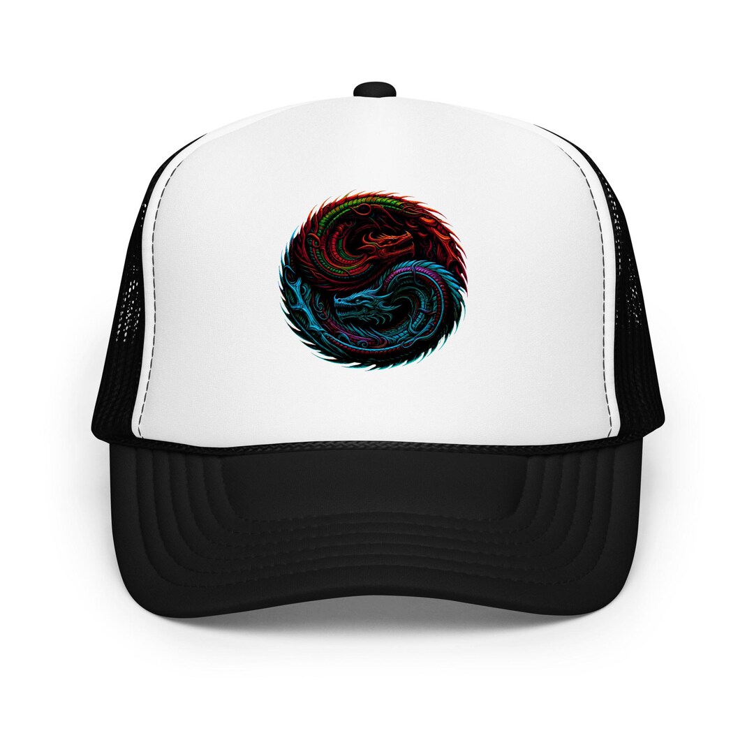Yin Yang Dragon Trucker Hat – Fire & Ice Chinese Symbol Snapback Cap ...