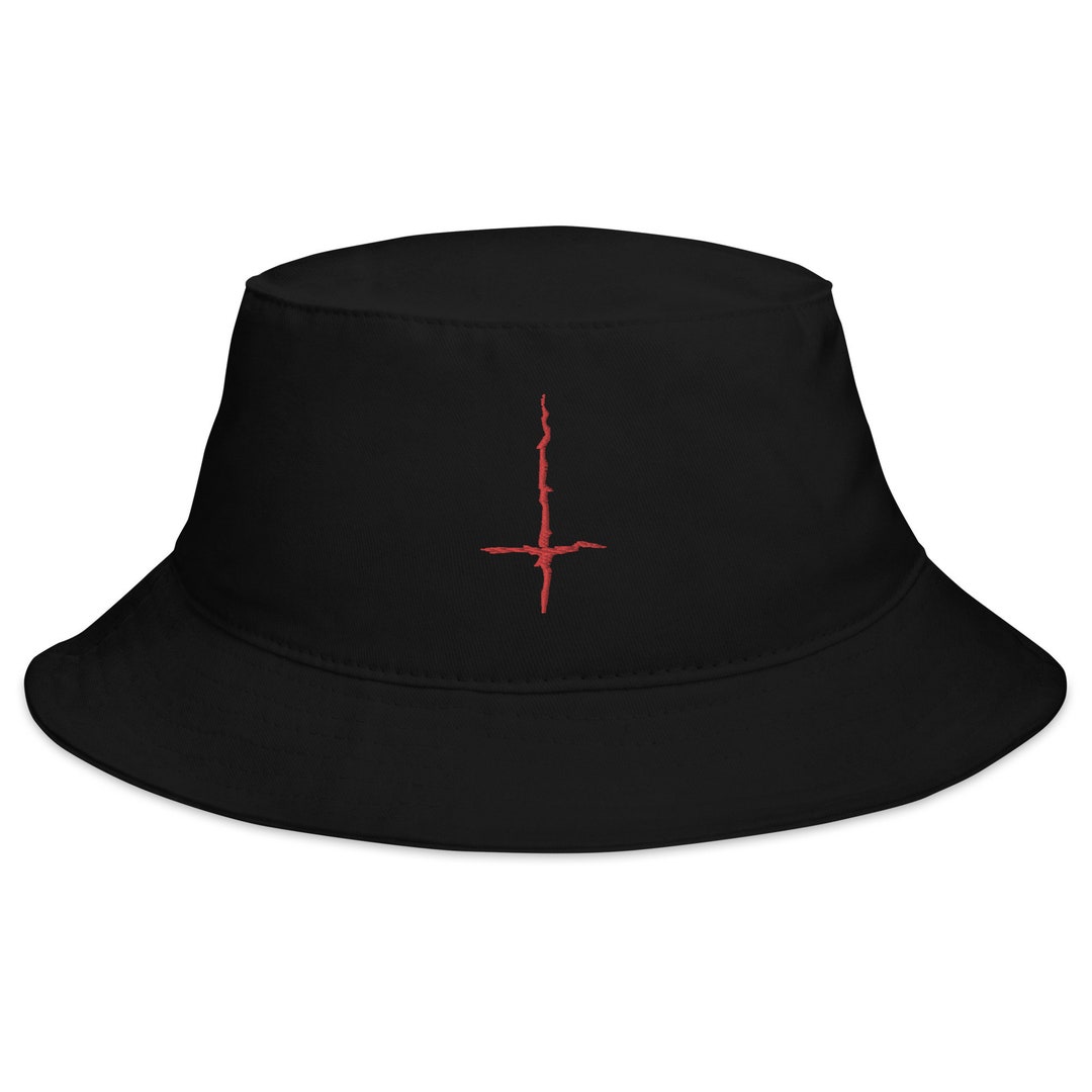 Red Inverted Cross Black Metal Style Embroidered Bucket Hat - Etsy