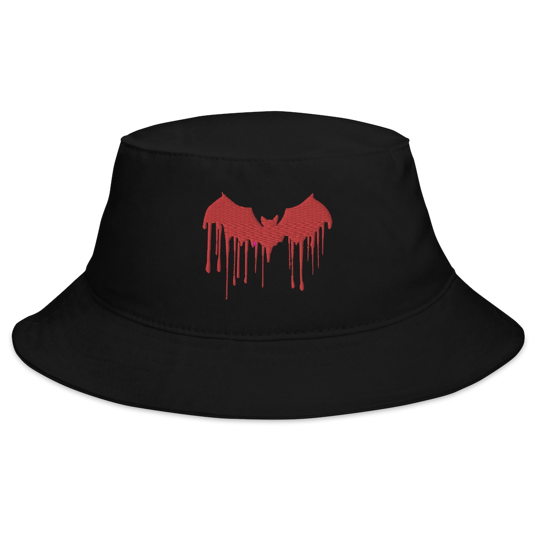 Red Vampire Bat Blood Drip Embroidered Bucket Hat - Etsy