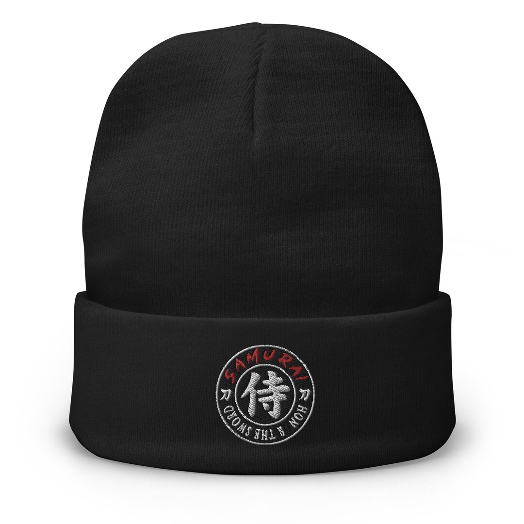 Samurai Honor the Sword Japanese Kanji Symbol Embroidered Cuff Beanie ...