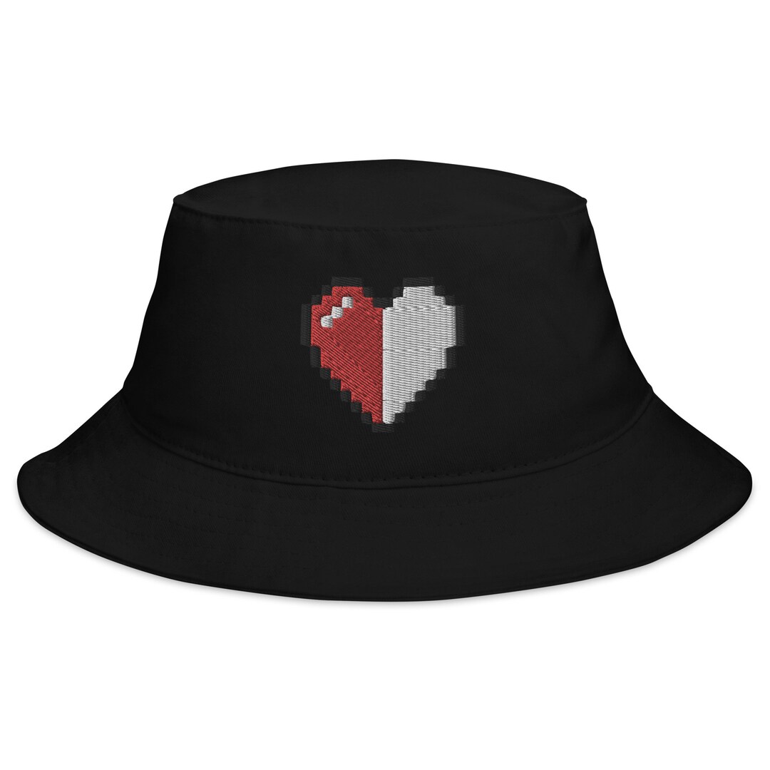 Retro 8 Bit Video Game Pixelated Half Life Heart Embroidered Bucket Hat ...