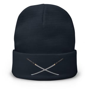 Dual Samurai Swords Anime Warrior Embroidered Cuff Beanie Cap - Etsy