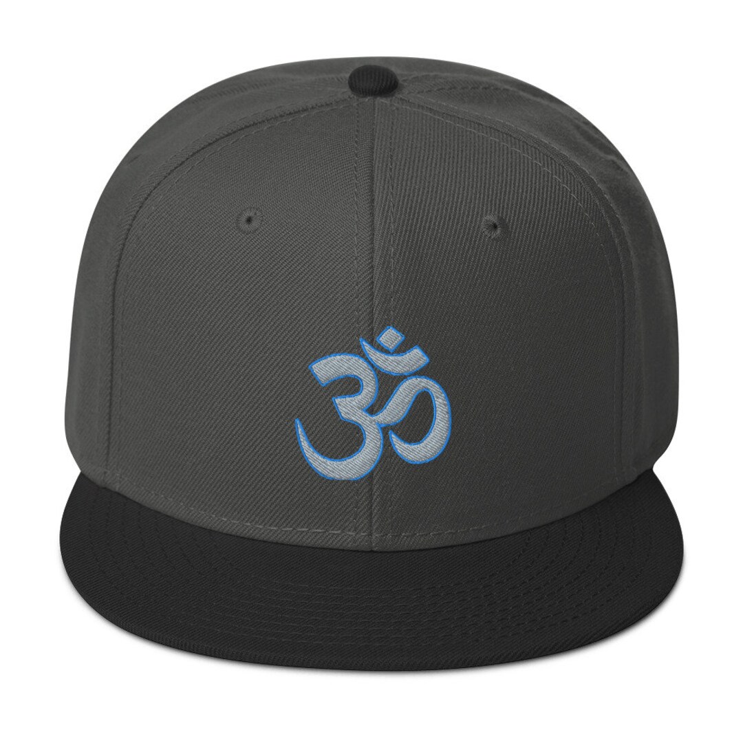 Grey OM Sacred Spiritual Symbol Embroidered Flat Bill Cap Snapback Hat ...