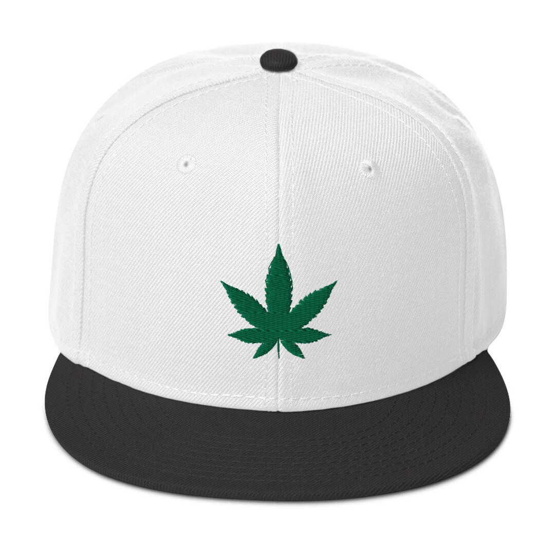 Green Marijuana Leaf Cannabis Plant Embroidered Flat Bill Cap Snapback Hat - Etsy