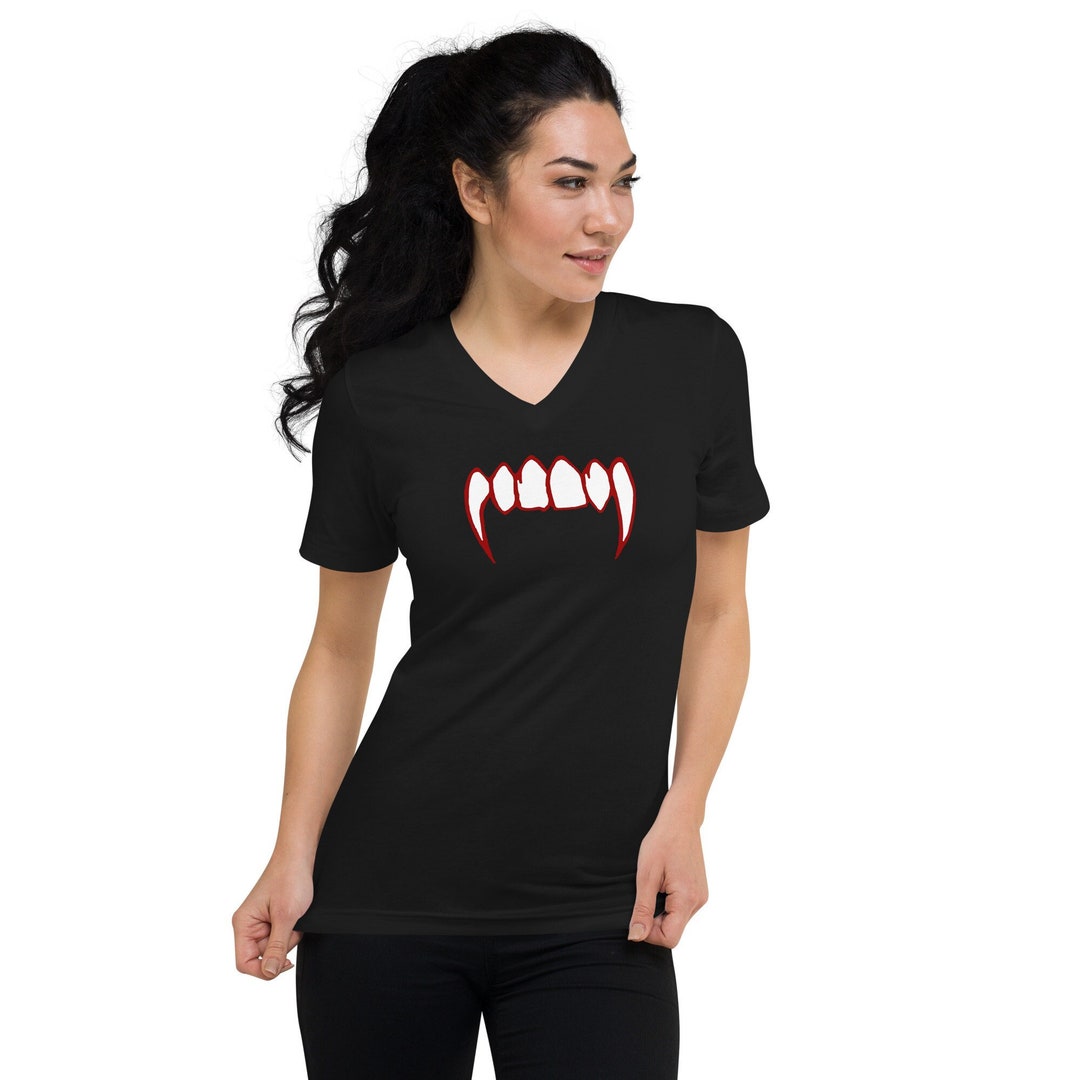 Bloody Vampire Fangs Horror Teeth Short Sleeve V-neck T-shirt - Etsy