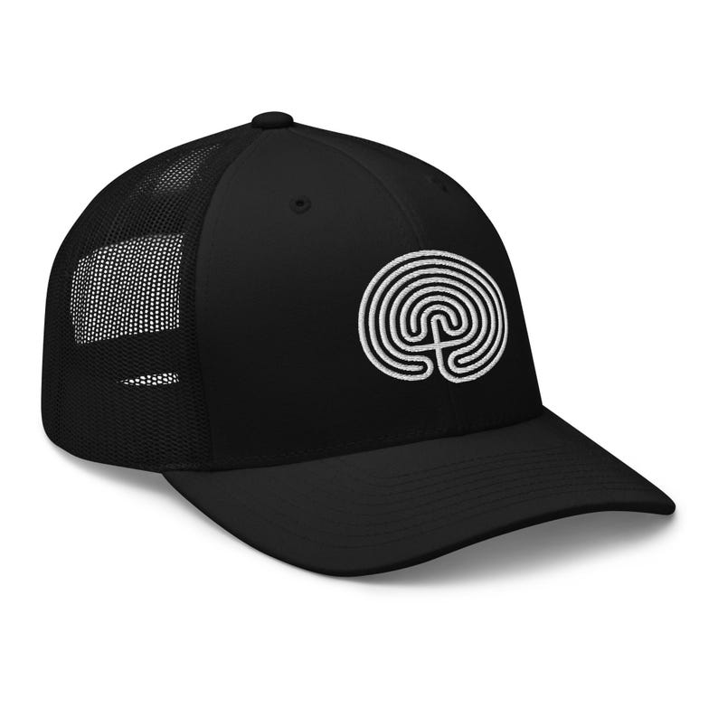 Ancient Labyrinth Maze Symbol Trucker Hat, Snapback Mesh Cap ...