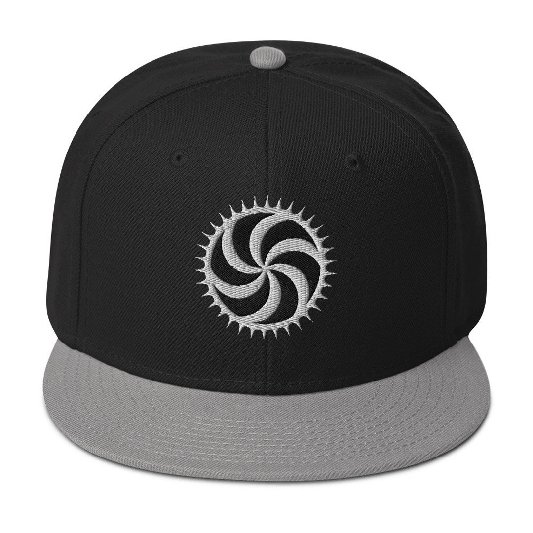 White Deadly Swirl Spike Symbol Embroidered Flat Bill Cap Snapback Hat ...