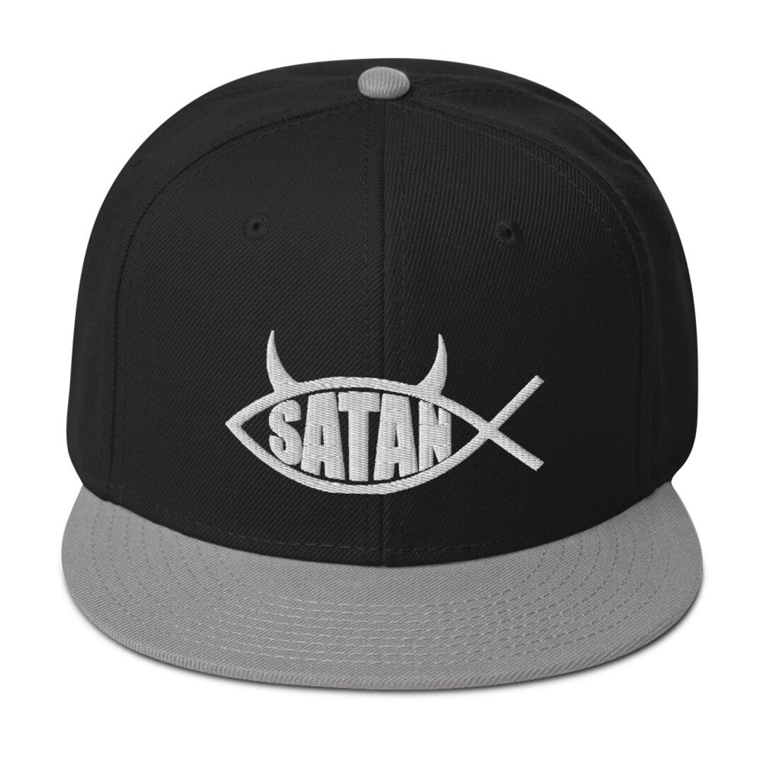 Satan Fish With Horns Religious Satire Embroidered Flat Bill Cap ...