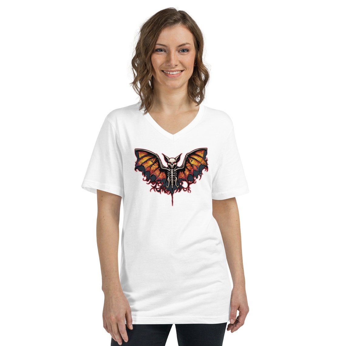 Vampire Bat Skeleton Rib Cage Halloween Short Sleeve V-neck T-shirt - Etsy