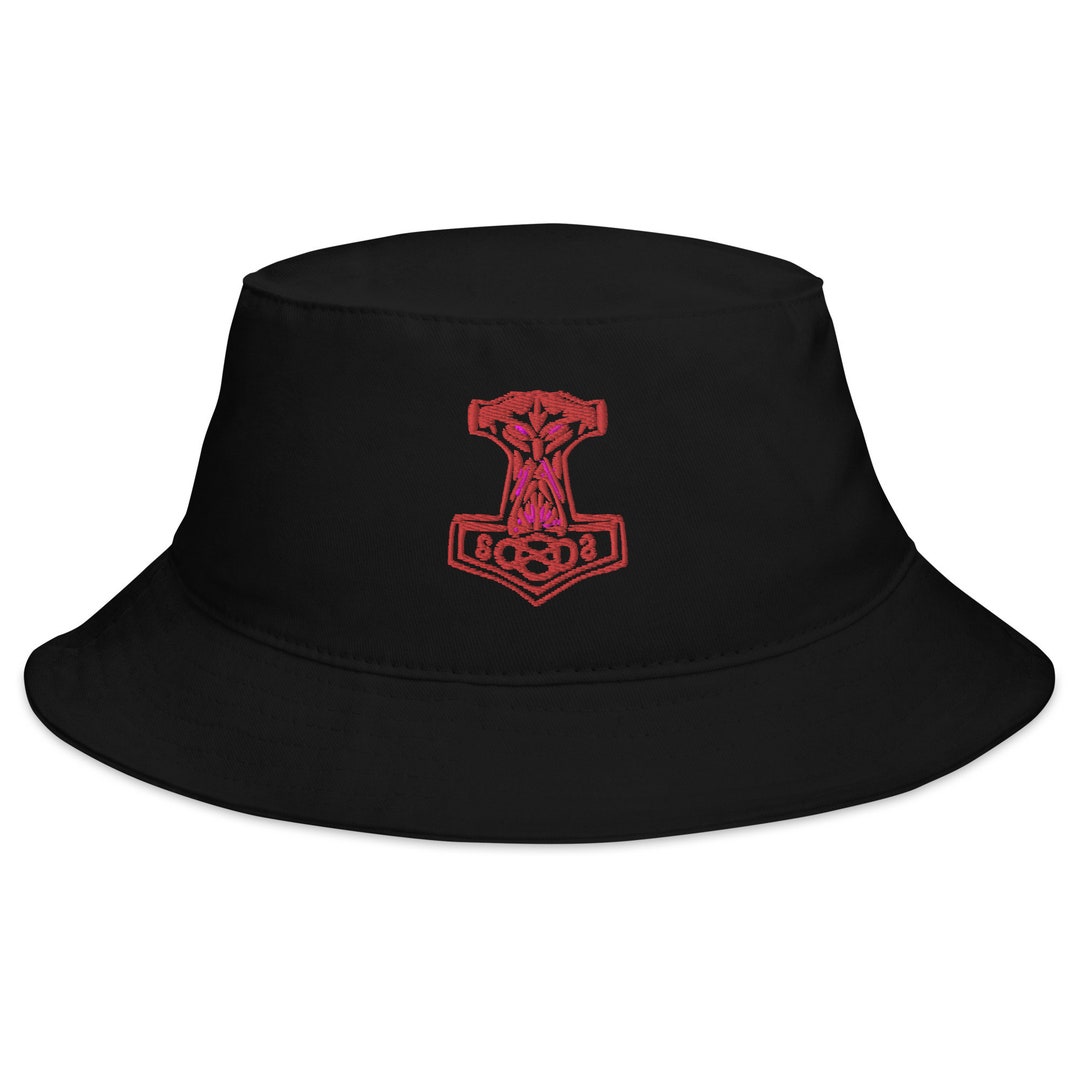 Red Odin War Hammer Embroidered Bucket Hat Norse Mythology - Etsy