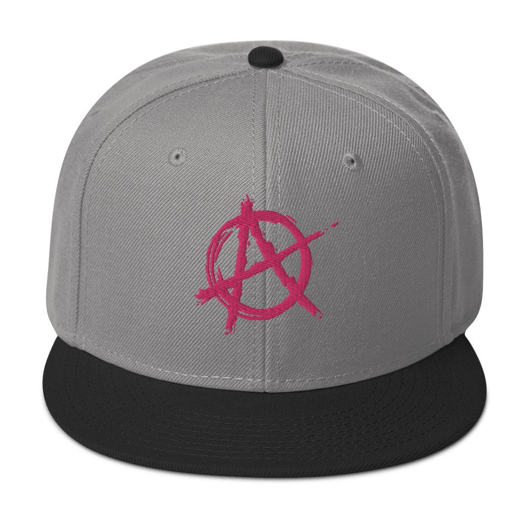 Pink Anarchy Sign Punk Rock Chaos Embroidered Flat Bill Cap Snapback ...