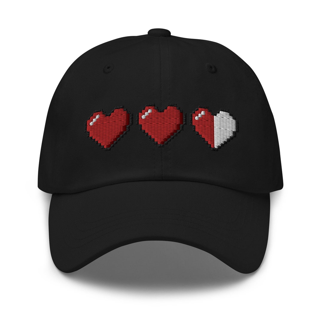 3 Heart Meter Retro 8 Bit Video Game Pixelated Embroidered Baseball Cap ...