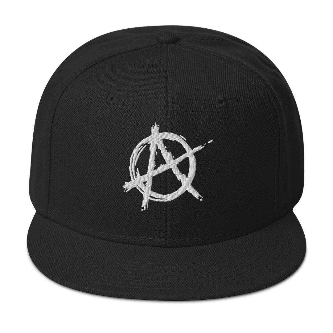White Anarchy Sign Punk Rock Chaos Embroidered Flat Bill Cap Snapback ...