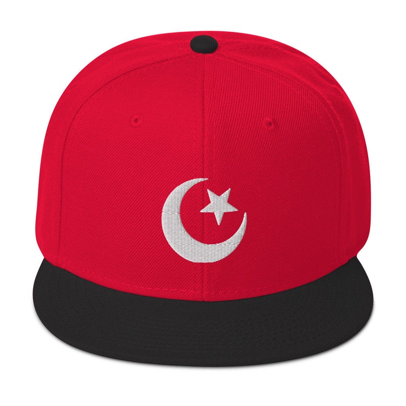 Star and Crescent Moon Ancient Symbol Embroidered Flat Bill Cap ...