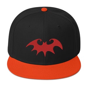 Whimsical Halloween Vampire Bat Embroidered Flat Bill Cap Snapback Hat ...