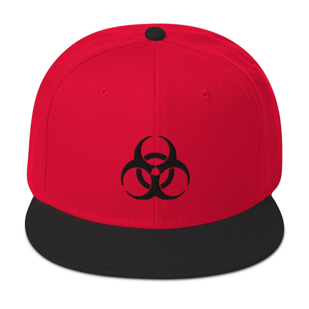Black Bio Hazard Symbol Warning Sign Embroidered Flat Bill Cap Snapback ...