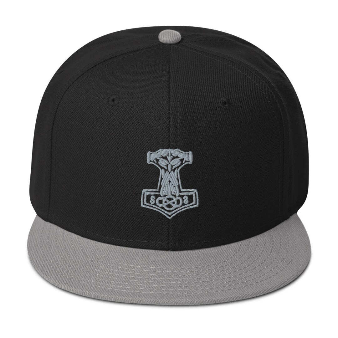 Grey Odin War Hammer Norse Mythology Embroidered Flat Bill Cap Snapback ...