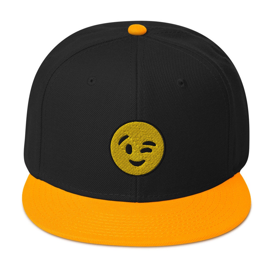 Winking Face Emoji Embroidered Emoticon Flat Bill Cap Snapback Hat - Etsy