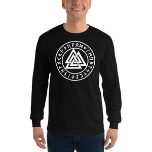 Valknut Symbol With Viking Runes Triangles of Power Long Sleeve Shirt ...