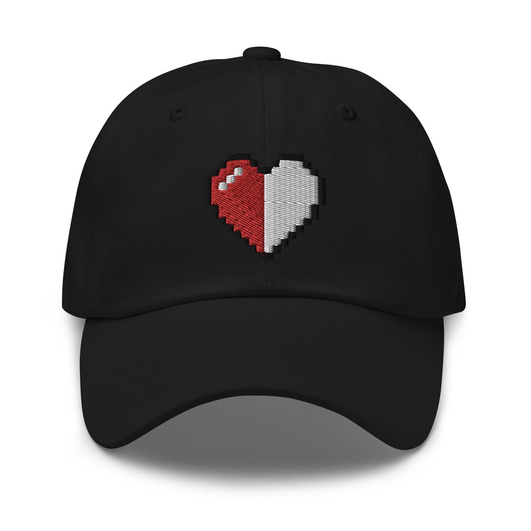 Retro 8 Bit Video Game Pixelated Half Heart Embroidered Baseball Cap ...