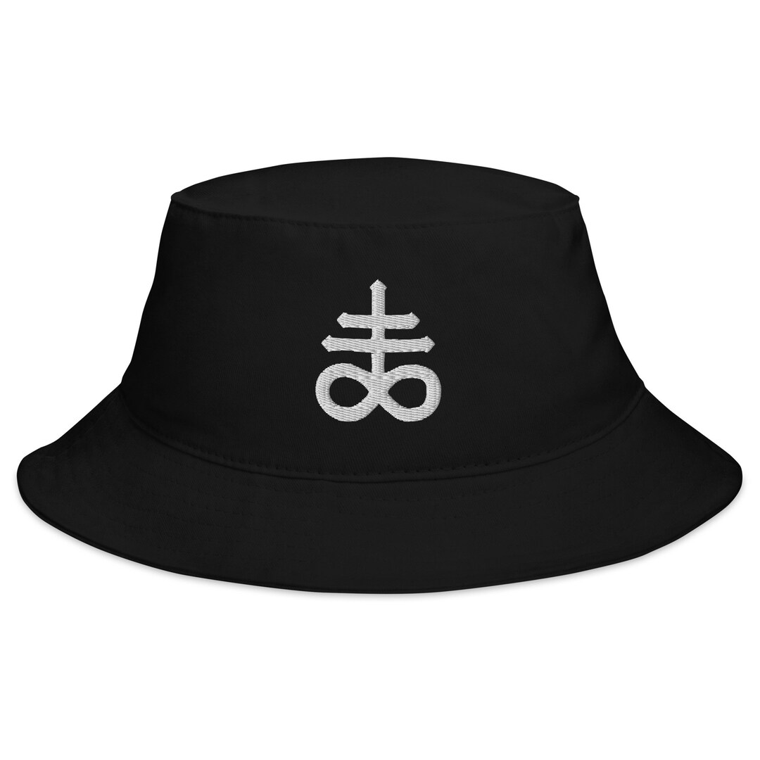 White the Leviathan Cross of Satan Occult Symbol Embroidered Bucket Hat ...