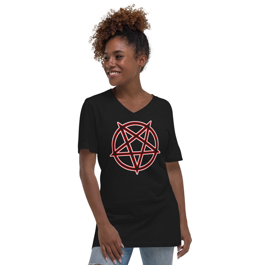 Satanic Occult Symbol the Inverted Pentagram Women’s Short Sleeve V ...