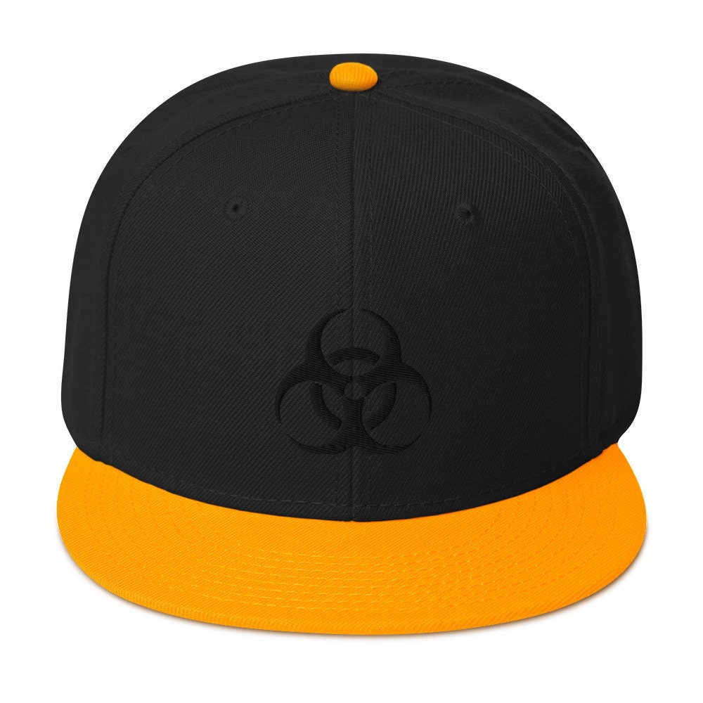 Black Bio Hazard Symbol Warning Sign Embroidered Flat Bill Cap Snapback ...